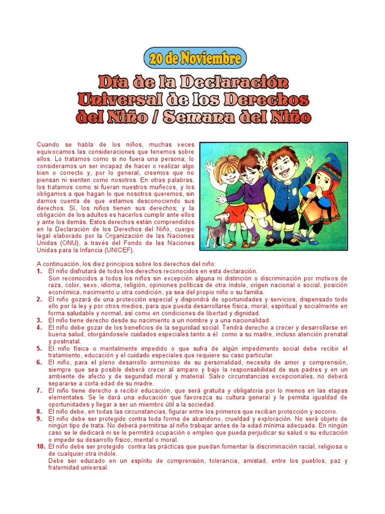 20 DE NOVIEMBRE - Día de La Declaración Universal de Los Derechos Del ...