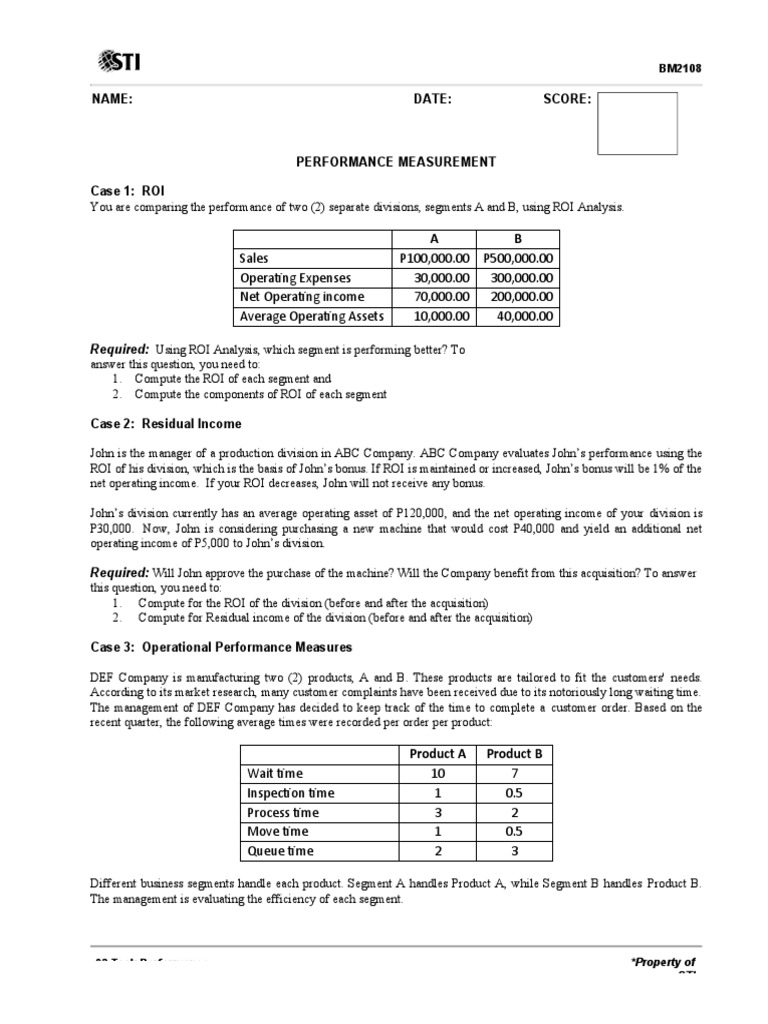 03 Task Performance 1 | PDF | Return On Investment | Performance Indicator