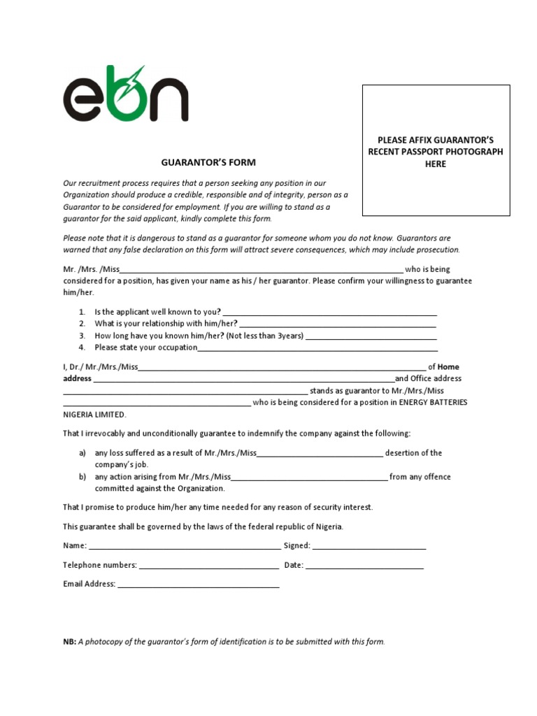 EBNL Guarantor Form | PDF | Surety | Guarantee