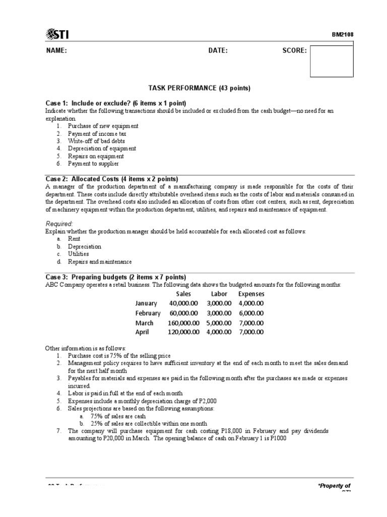 02 Task Performance 1 | PDF | Cost | Expense