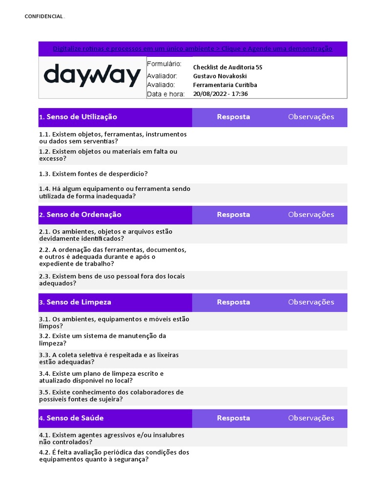 Checklist Auditoria 5S Dayway | PDF