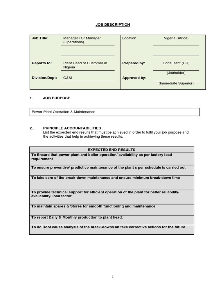 Job Description - Plant Manager - OLAM | PDF | Power Station | Business
