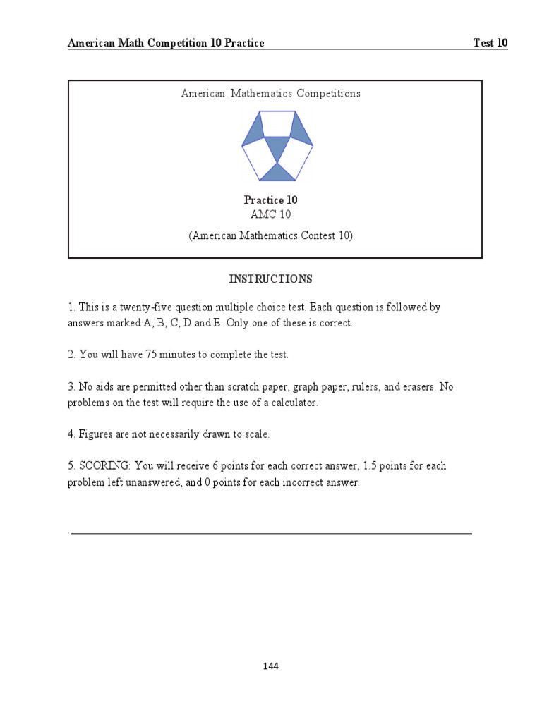 Amc 10 Test 10 Pands | PDF | Triangle | Numbers