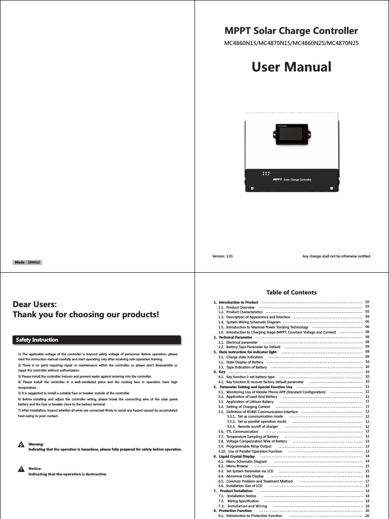 MPPT Solar Charge Controller User Manual | PDF | Rechargeable Battery ...