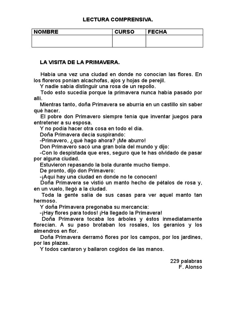 Lectura Comprensiva-La Visita de La Primavera | PDF