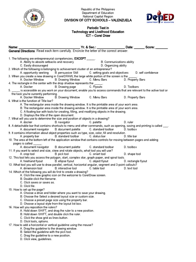 Corel Draw Exam for ICT Students | PDF | Career & Growth | Computers