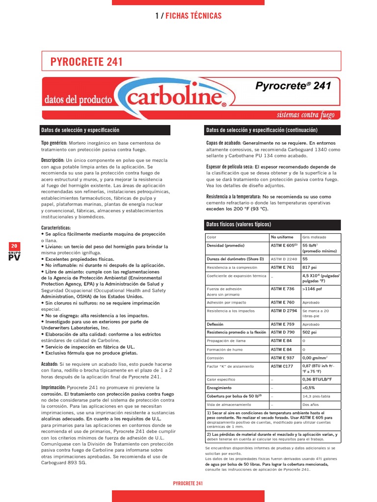 Pyrocrete 241 | PDF | Hormigón | Administración de Seguridad y Salud ...