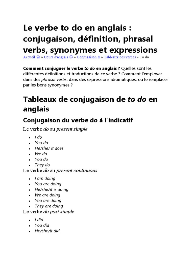 Le verbe to do en anglais | PDF | French Conjugation | Grammar