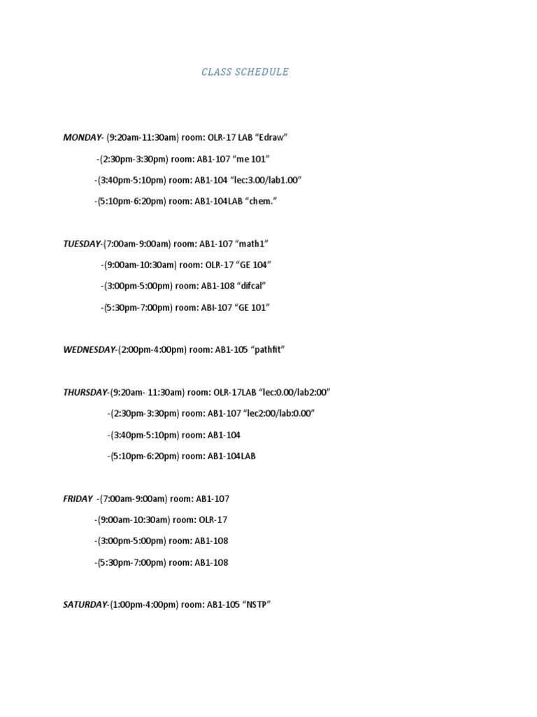 Class Schedule Heroes | PDF