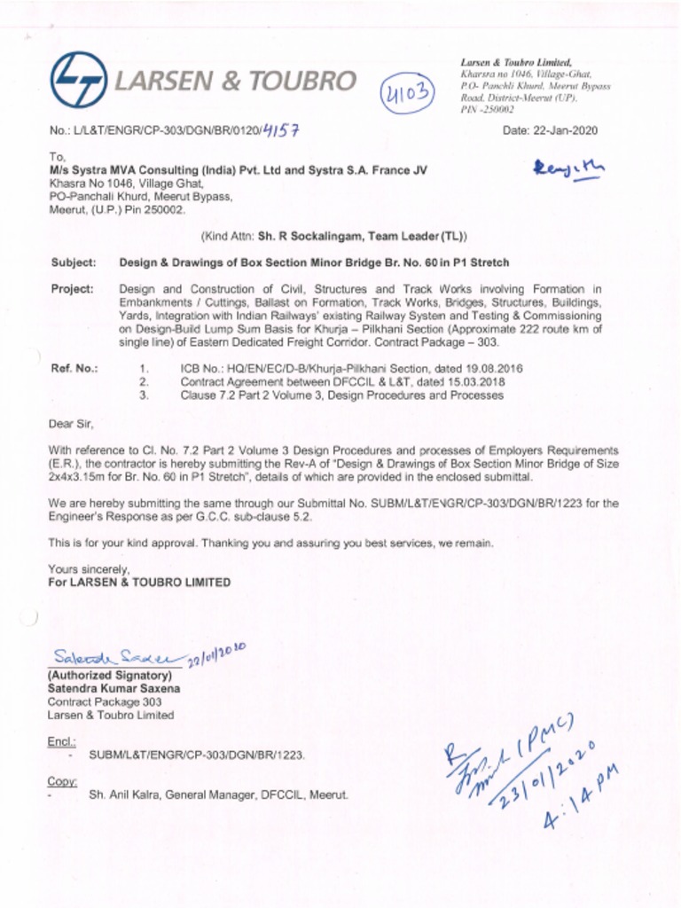 4103-L&T-4157-Design and Drawings of Box Section Minor Bridge Br. No. 60 in P1 Stretch PDF | PDF