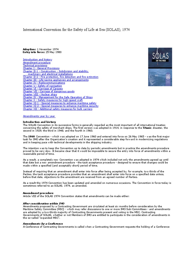 International Convention For The Safety of Life at Sea (SOLAS), 1974 ...