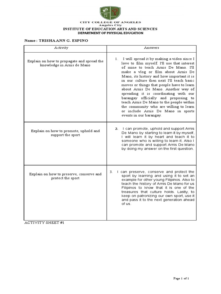 Activity Sheet 1 | PDF