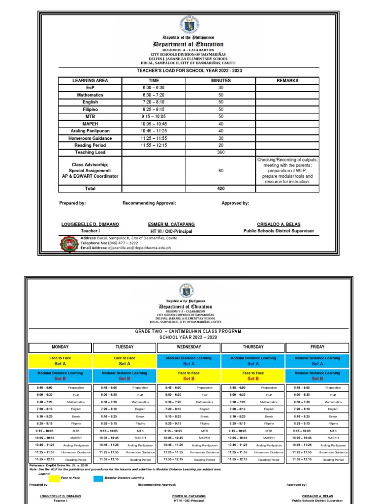 Grade 2 Class Program SY 2022-2023 | PDF | Learning | Behavior Modification