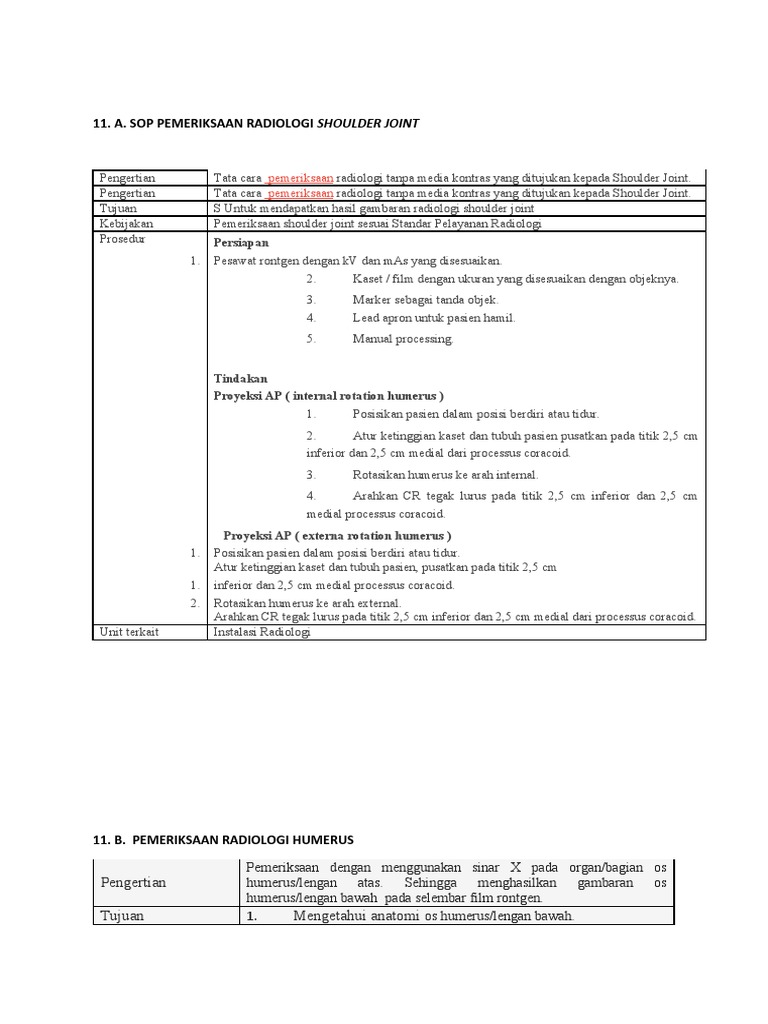 Contoh Sop Radiologi Yang Seharusnya Dicari BG Sudi 11a-12f | PDF