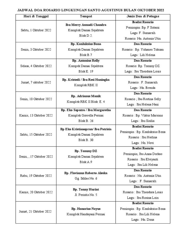 Jadwal Doa Rosario | PDF