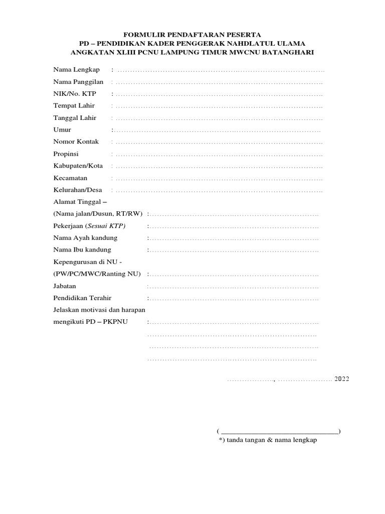 Formulir Pendaftaran Peserta | PDF | Ilmu Sosial