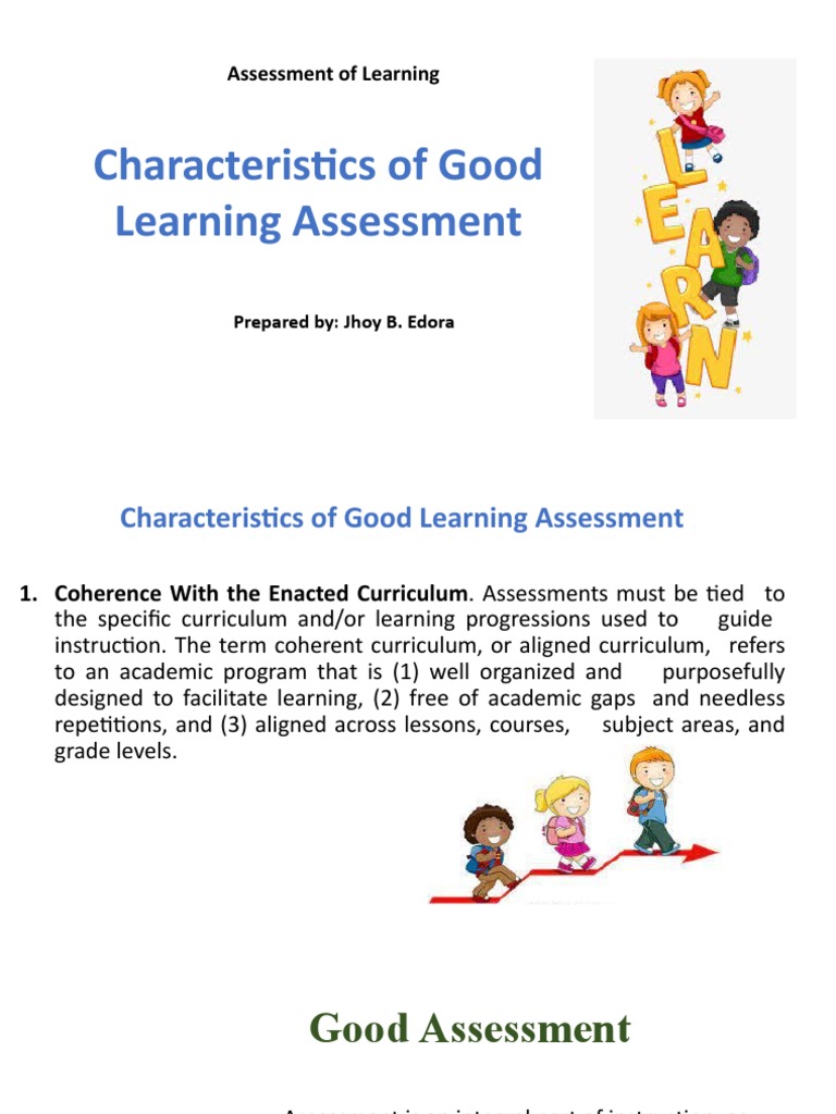 ASSESSMENT - Characteristics of Good Learning Assessment | PDF ...