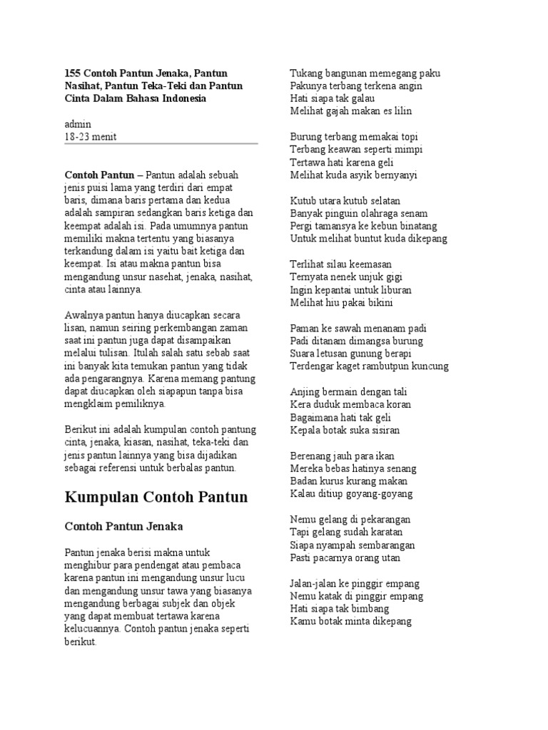 Kumpulan Pantun Jenaka dan Teka-Teki | PDF | Puisi