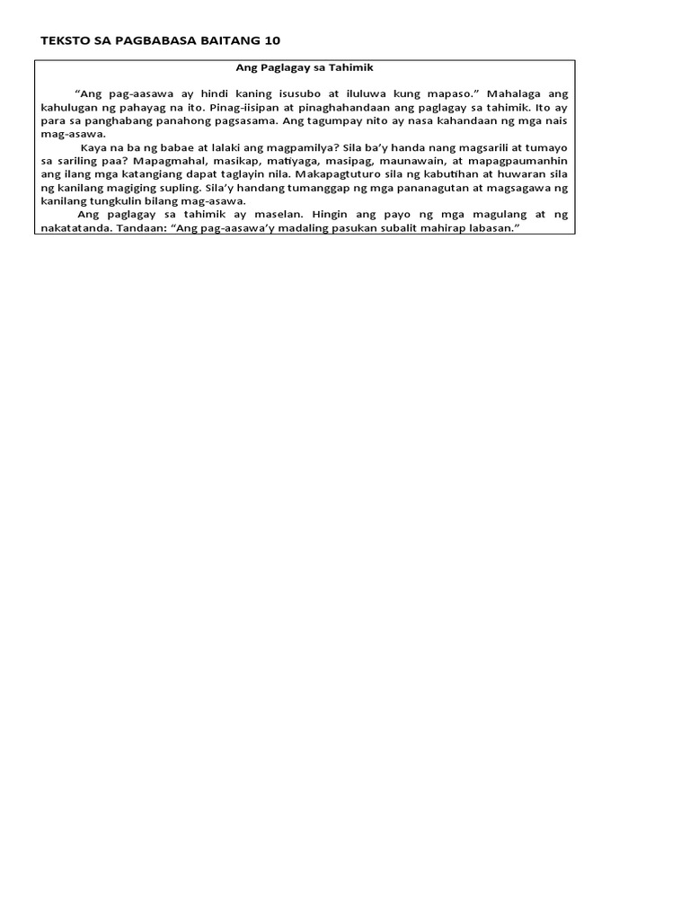 Babasahin Sa Filipino 10 | PDF
