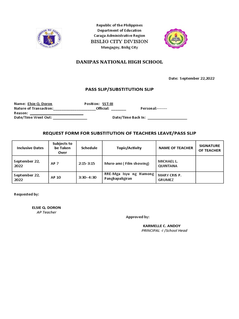 Substitution Slip | PDF
