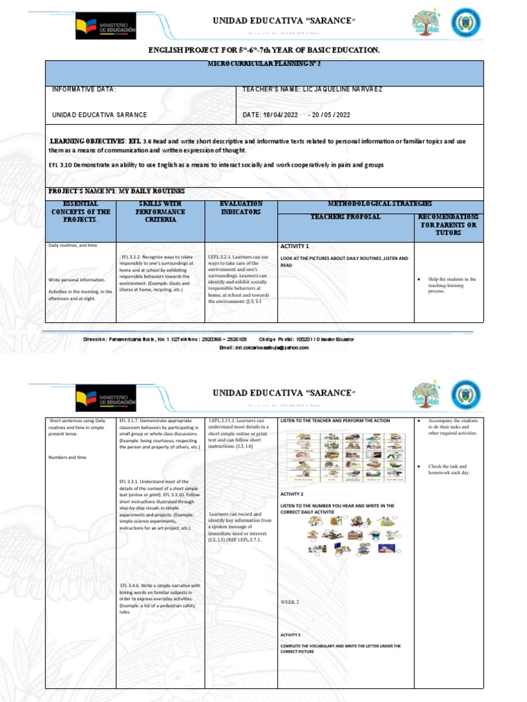 3 Planificacion Microcurricular 6 y 7. | PDF | English As A Second Or Foreign Language | Learning