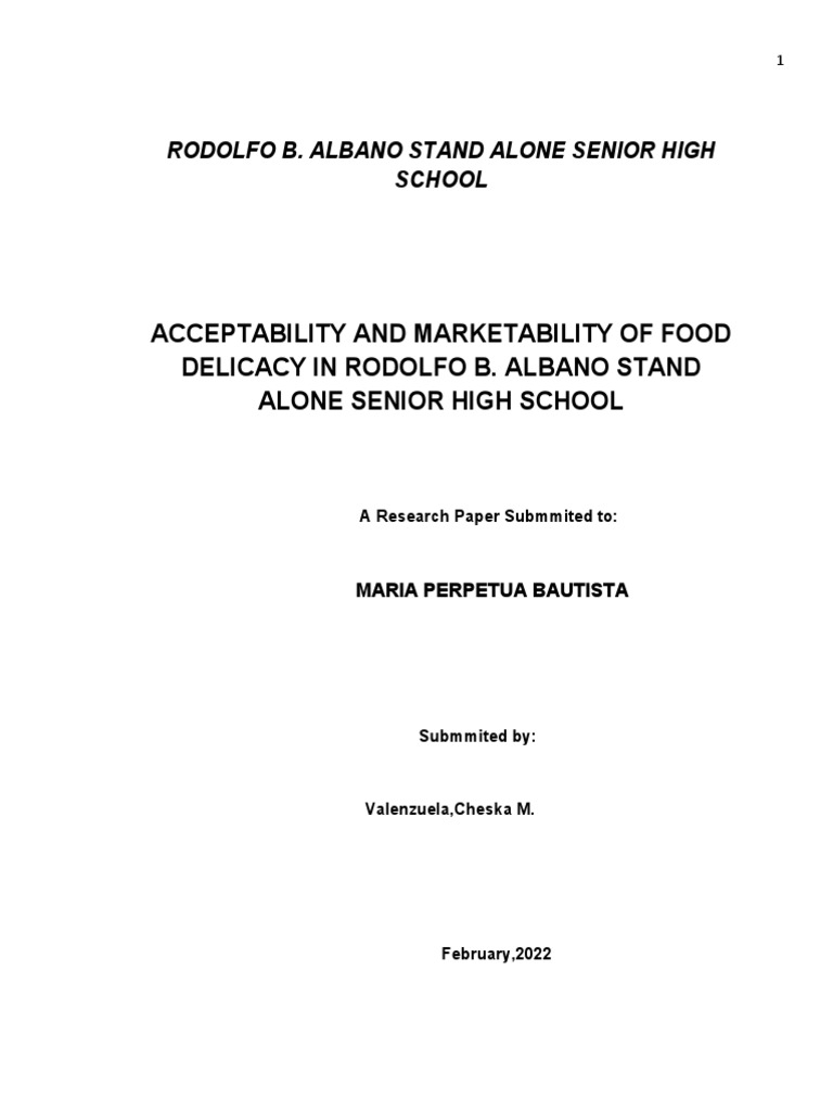 Food Acceptability of Putochinta Research | PDF | Foods | Cuisine
