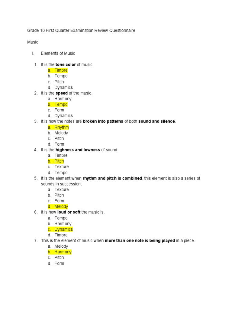 Grade 10 First Quarter Examination Review Questionnaire | PDF ...