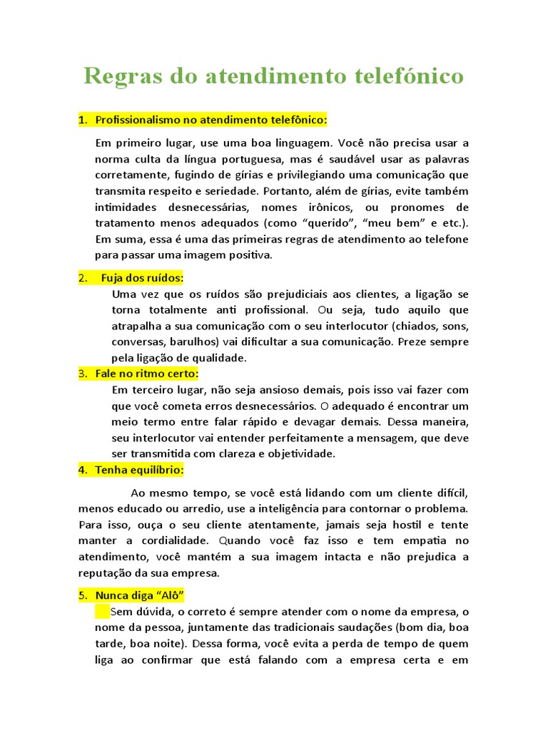 Regras Do Atendimento Telefónico | PDF | Comunicação | Telefone