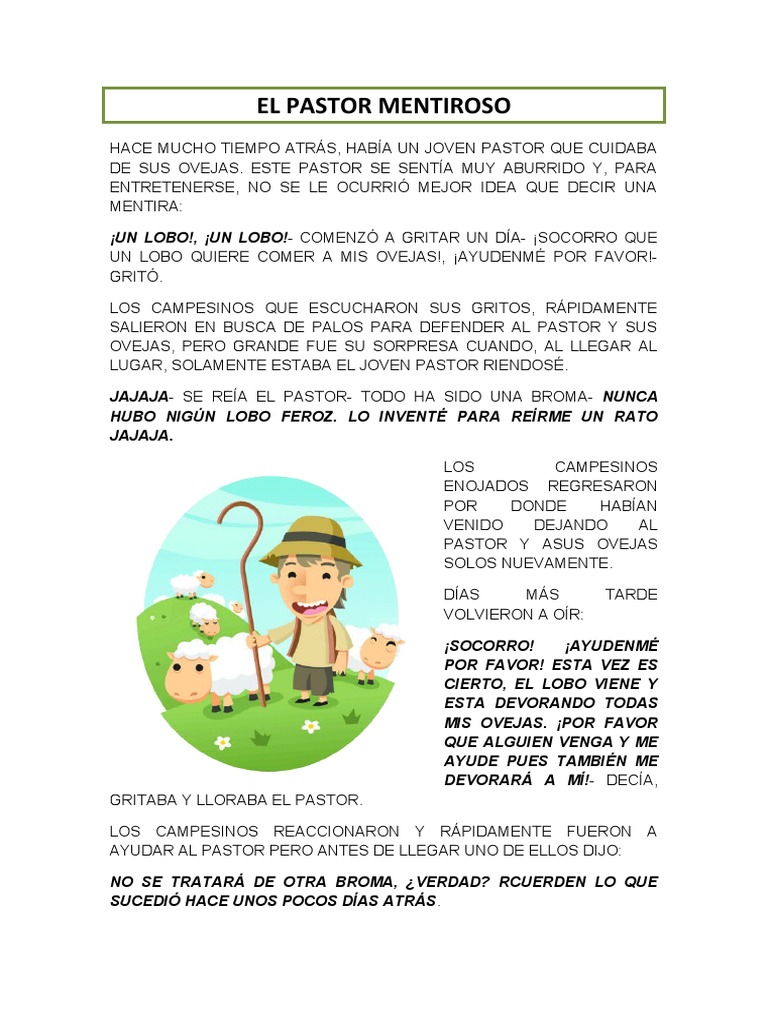 El Pastor Mentiroso: Moraleja y Resumen | PDF