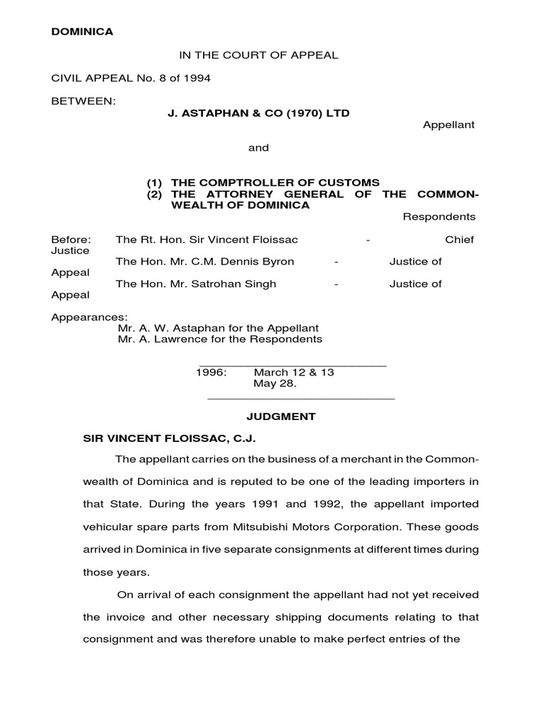 Astaphan Co.1970 LTD - V - The Comptroller of Customs | PDF | Crimes ...
