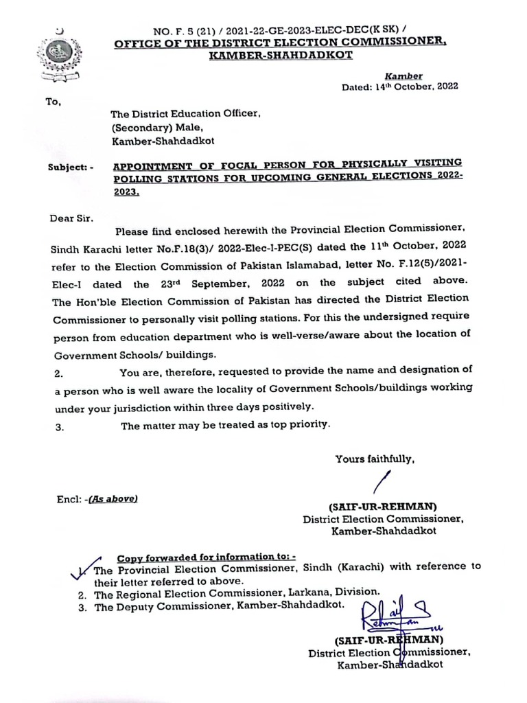 Appointment of Focal Person For Physical Verification of Polling ...