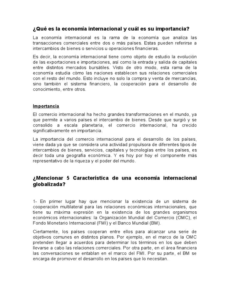 Qué Es La Economía Internacional y Cuál Es Su Importancia | PDF ...