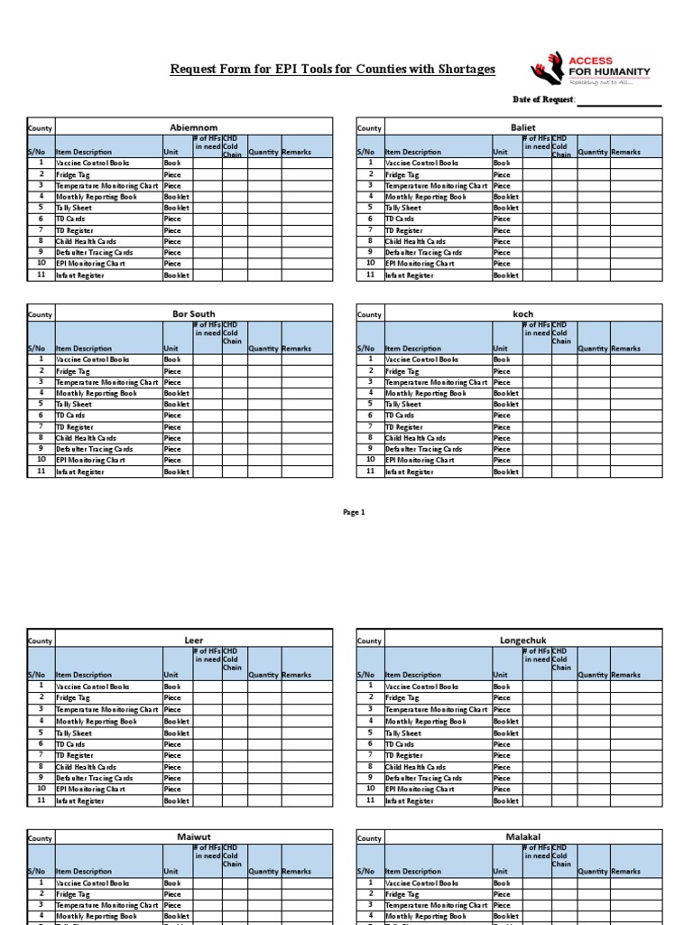 AFH EPI Tools Requisition Template | PDF | Pediatrics | Medical And ...