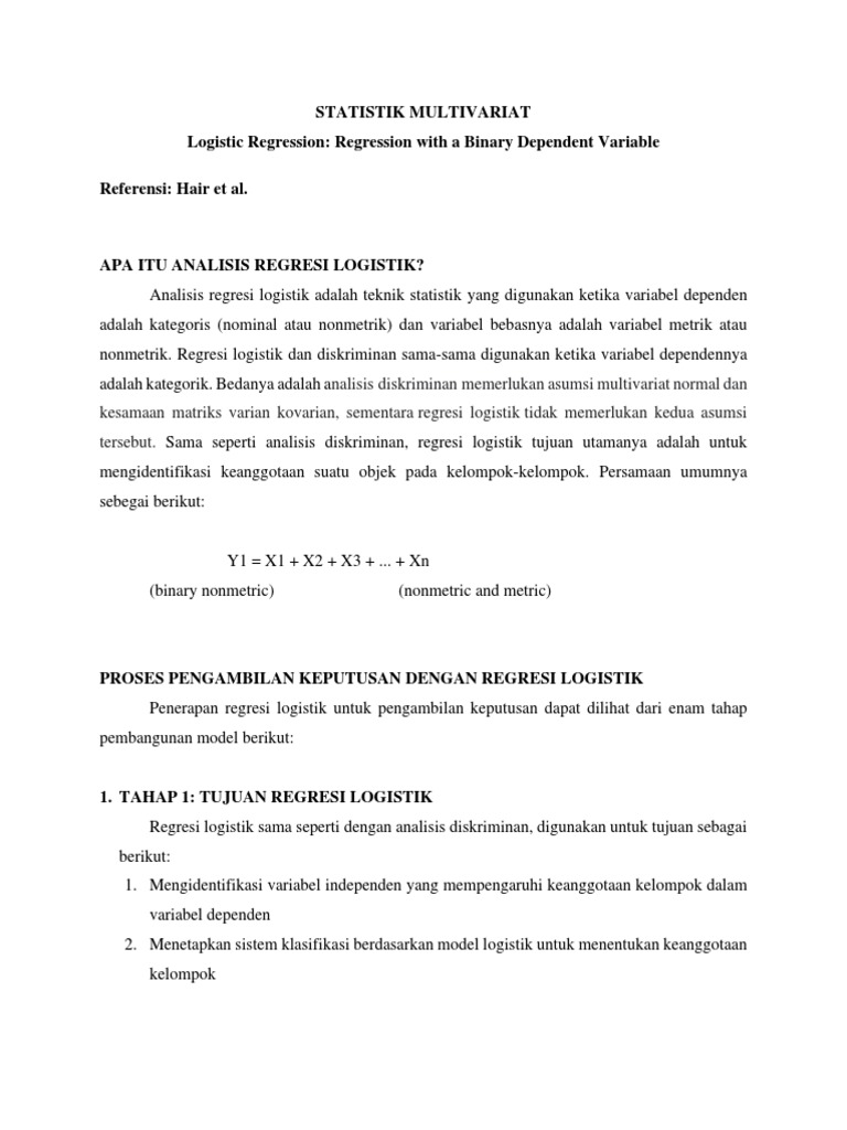 Logistic Regression (Hair Et Al.) | PDF
