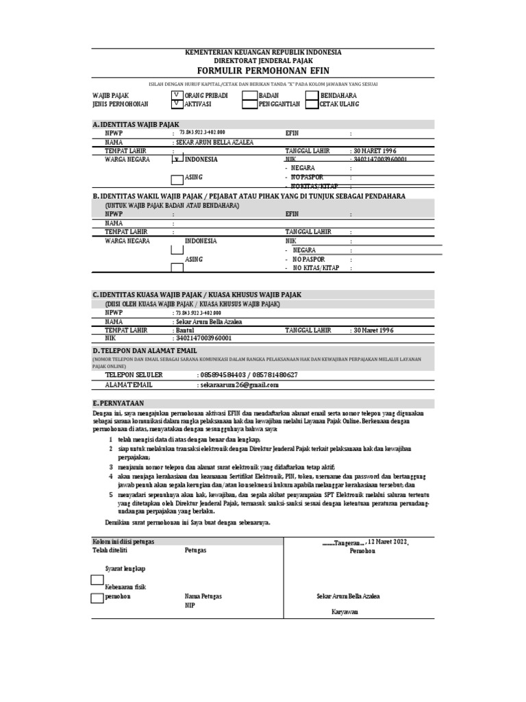 Formulir Permohonan EFIN | PDF