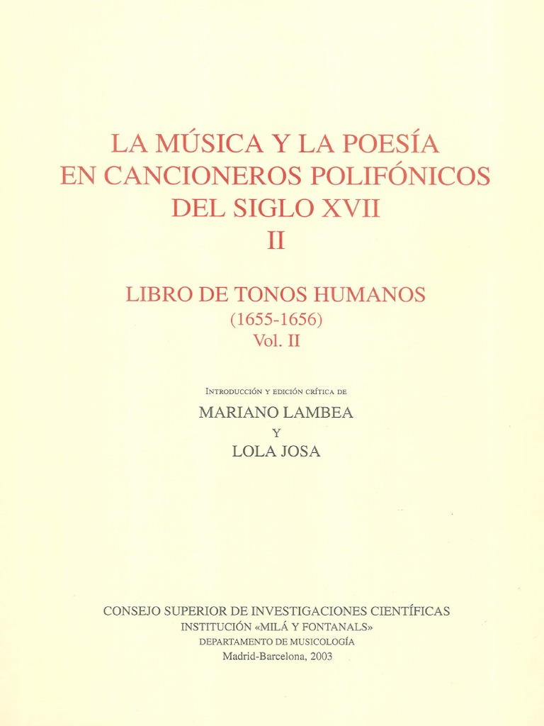 Libro de Tonos Humanos 16551656 Vol2 0 | PDF | Poesía | Musicología