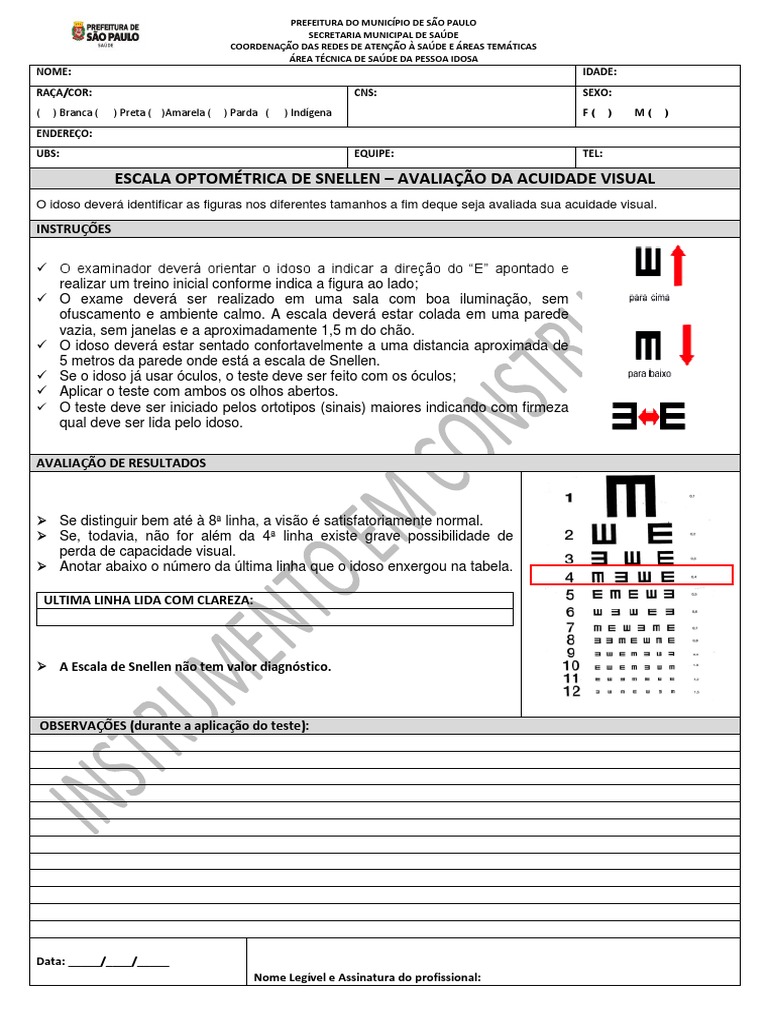 Teste de Acuidade Visual de Snellen | PDF | Enfermagem | Terceira idade