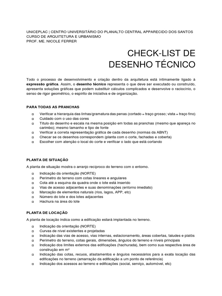 Check-List Desenho Técnico | PDF | Desenho