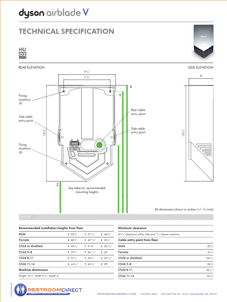 Dyson Airblade V HU02 HV Spec Sheet | PDF | Manufactured Goods ...