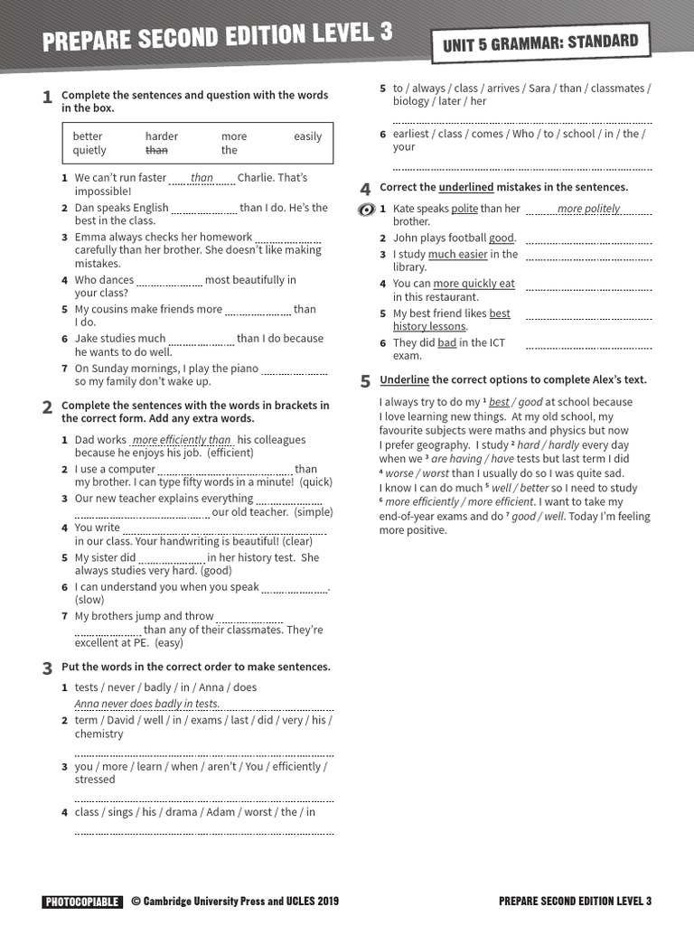 PREPARE 3 Grammar Standard Unit 05 | PDF | Test (Assessment)