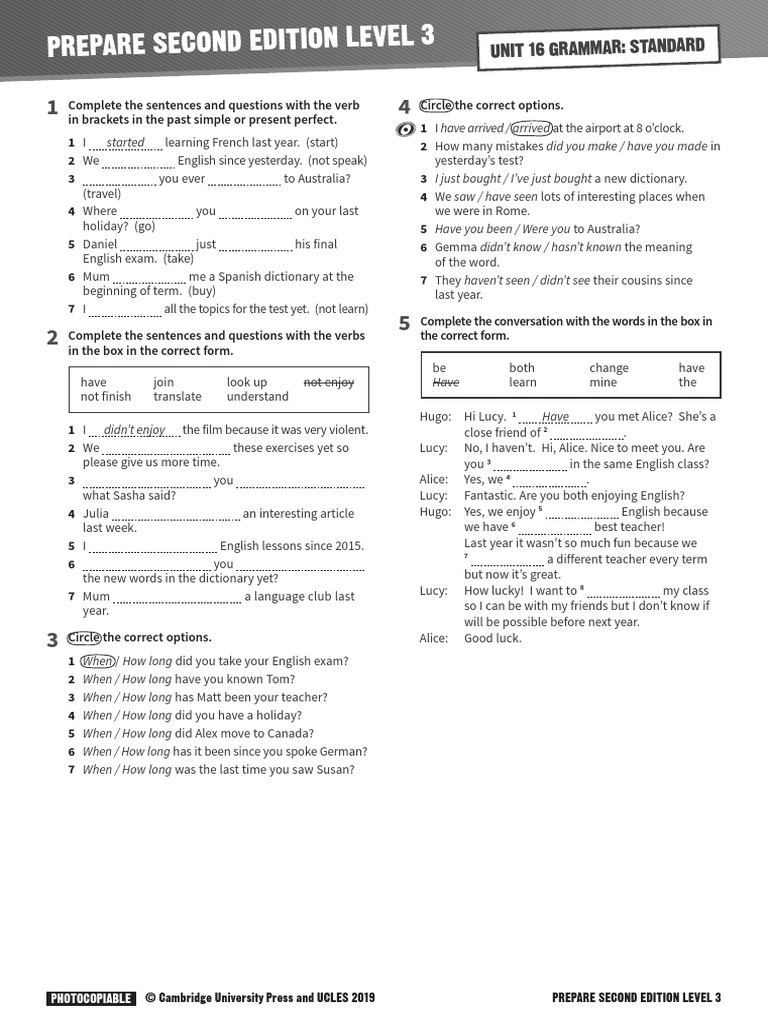 PREPARE 3 Grammar Standard Unit 16 | PDF | English Language | Language ...