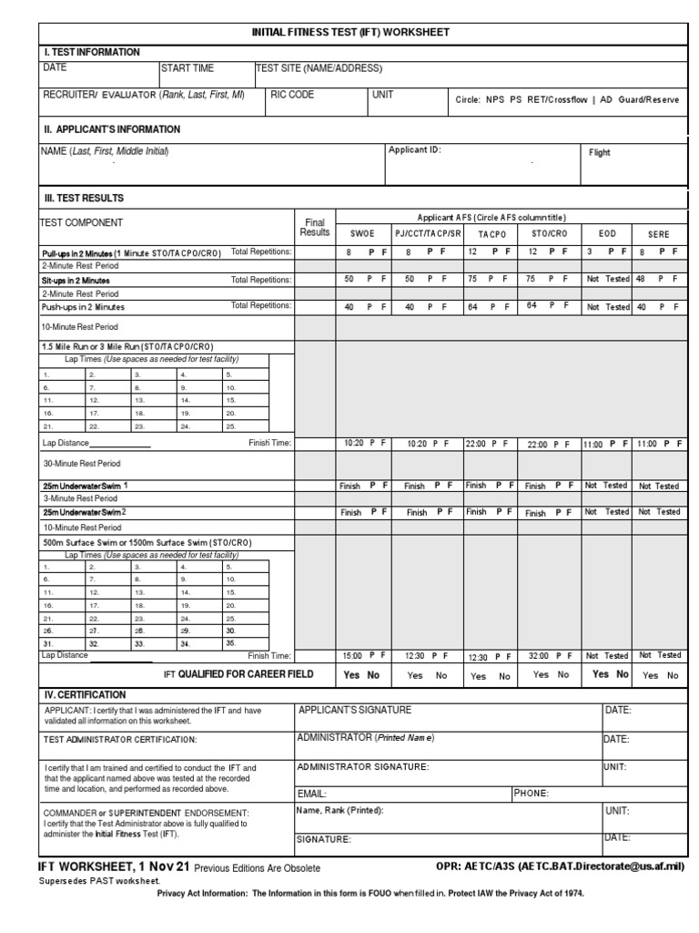 Initial Fitness Test (IFT) Worksheet_1 Nov 21 | PDF | Recreation