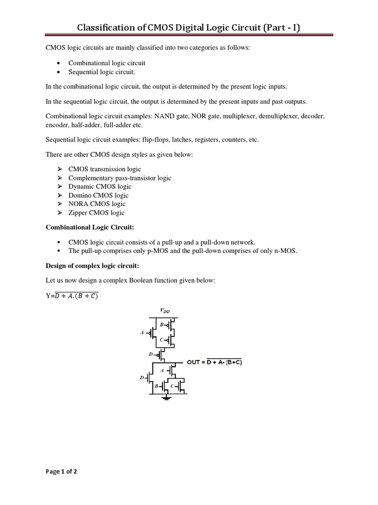 Classification of CMOS Digital Logic Circuit (Part - I) | PDF | Logic ...