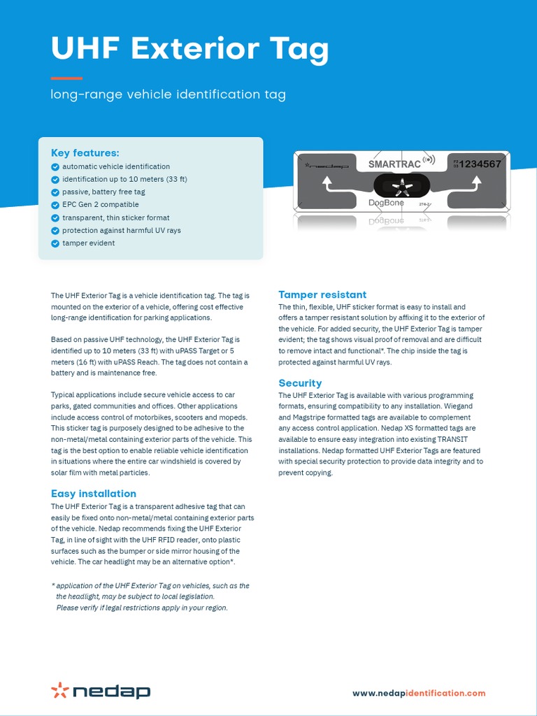UHF Exterior Vehicle Identification Tag | PDF | Radio Frequency ...