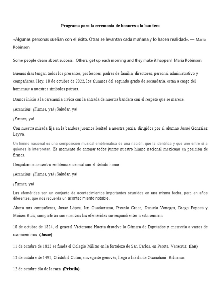 Ceremonia de honores a la bandera: Un homenaje a los símbolos patrios | PDF | Américas ...