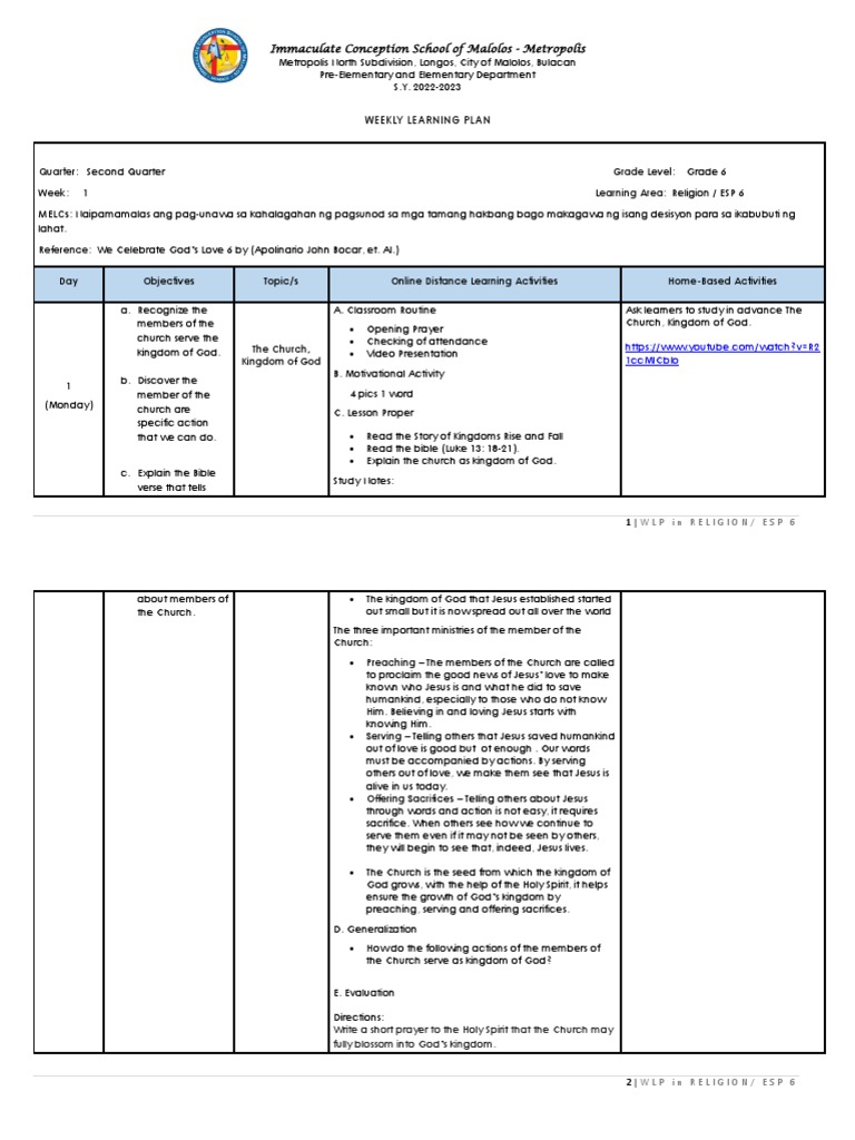 Week 1 Grade 6 | Download Free PDF | Jesus | God