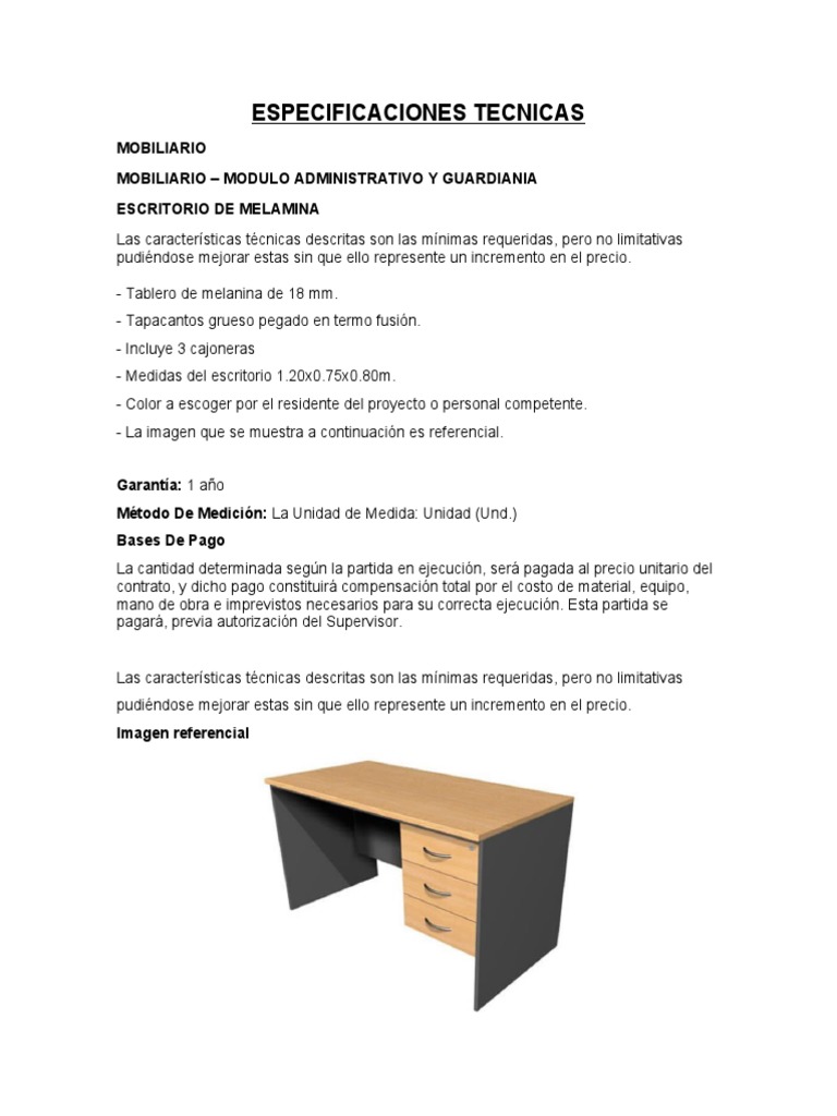 Especificaciones Tecnicas Mobiliario | PDF | Madera | Tornillo