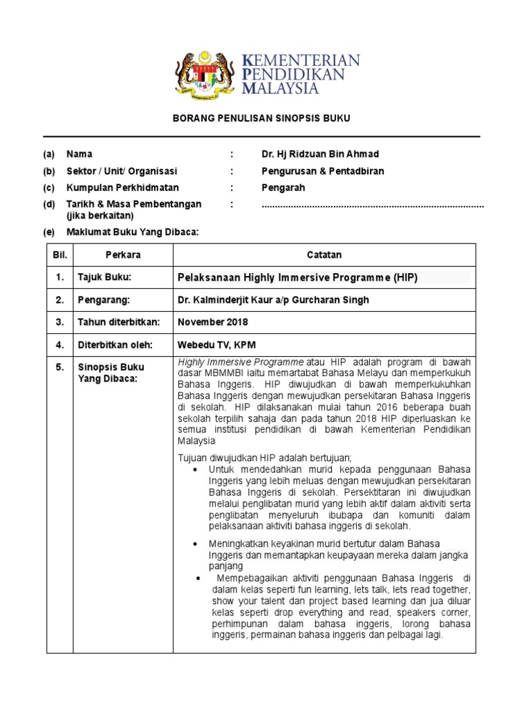 Highly Immersive Programme Atau HIP Adalah Program Di Bawah | PDF