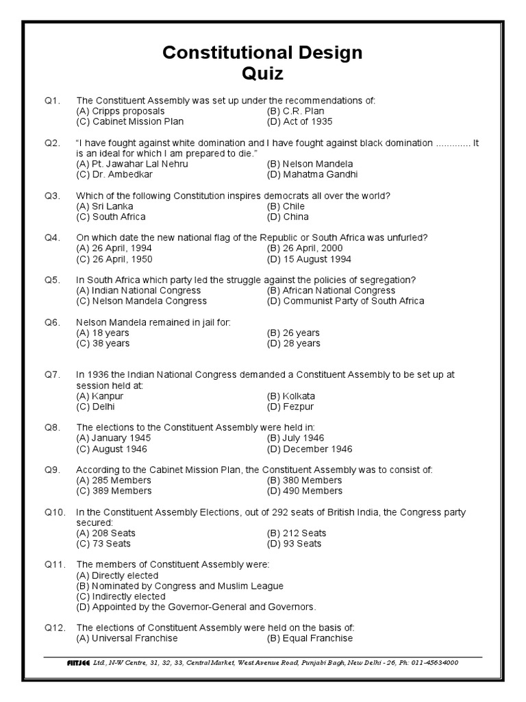 Constitution Design Quiz | Download Free PDF | Jawaharlal Nehru ...