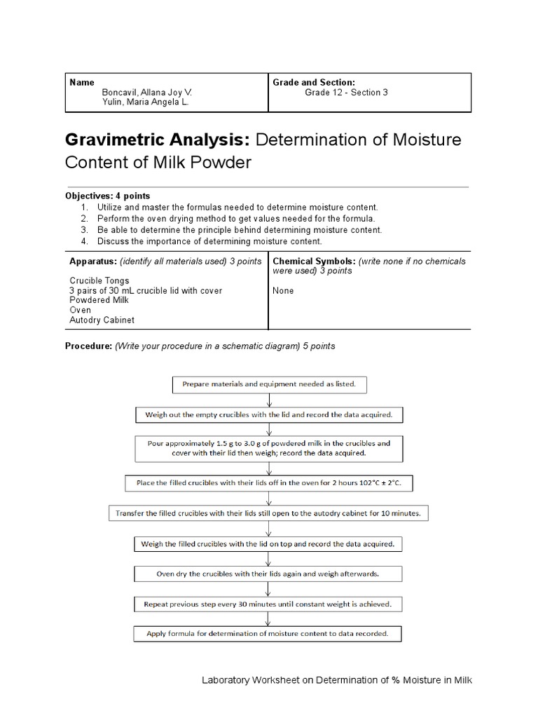 Moisture Content Analysis of Milk Powder | PDF | Chemistry